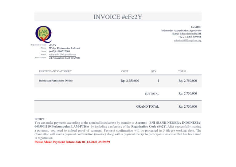 Invoice ASIA Quality Forum For Medical and Health Profession Education ...