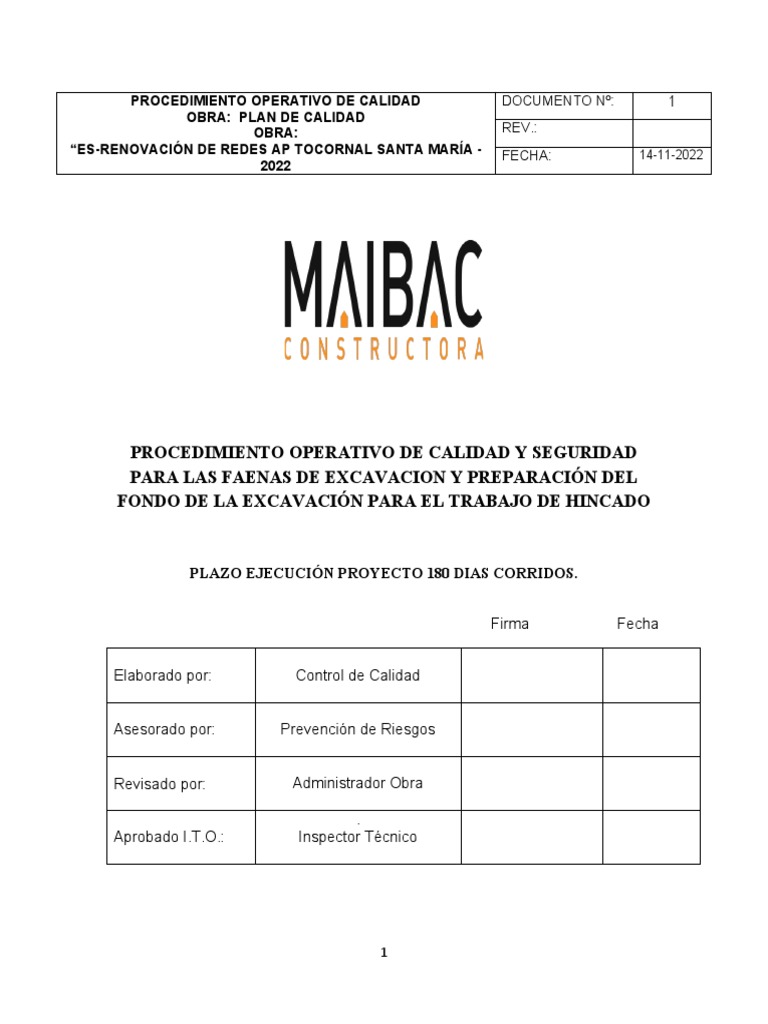 2.-Procedimiento de Calidad Excavaciones Hincado | PDF