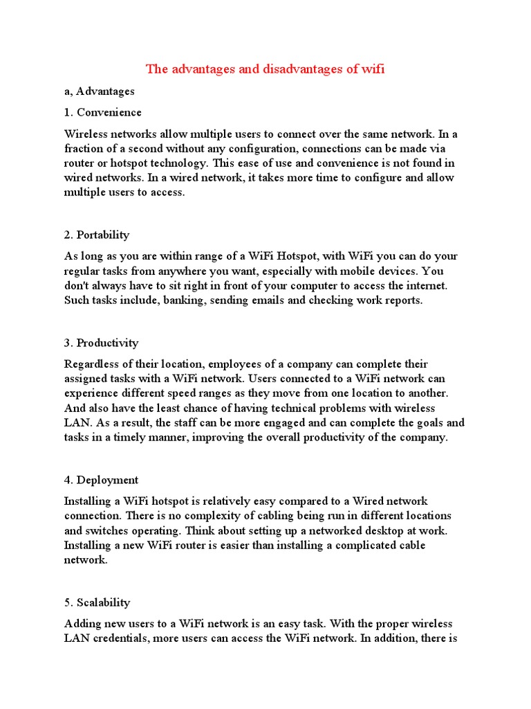 The Advantages and Disadvantages of Wifi | PDF | Wi Fi | Computer Network