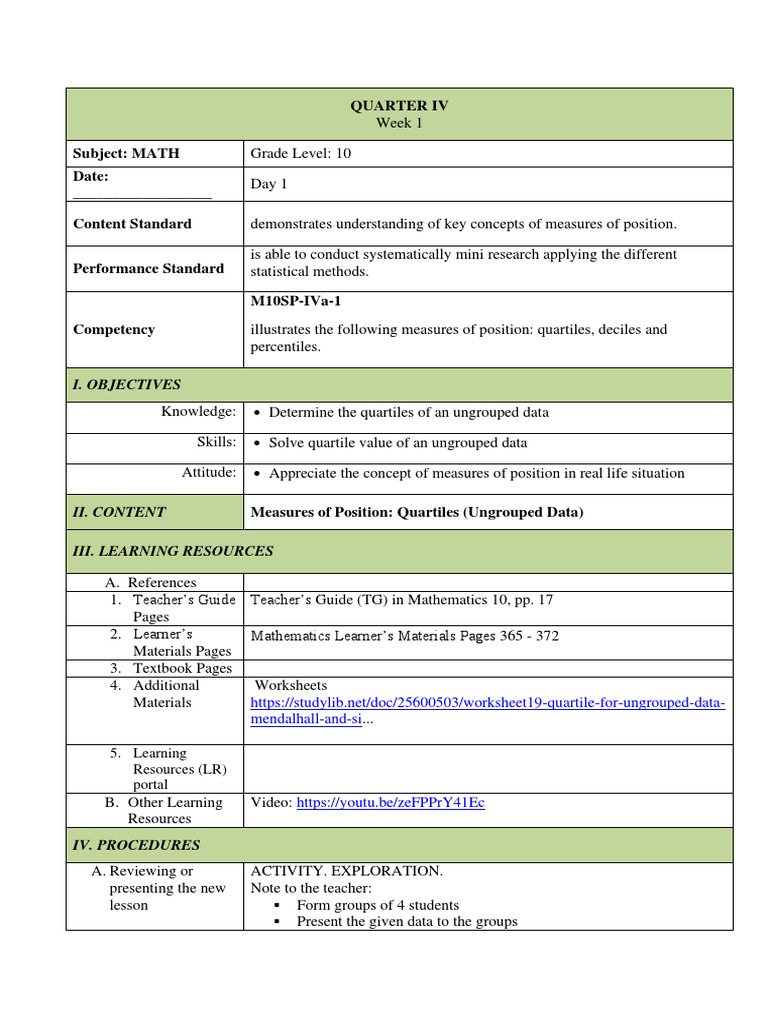 Lesson Plan | PDF | Quartile | Learning