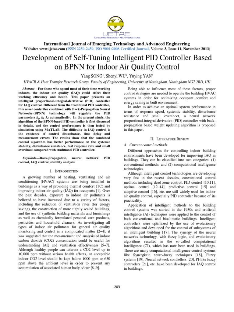 Development of Self-Tuning Intelligent PID Controller Based On BPNN For Indoor Air Quality ...