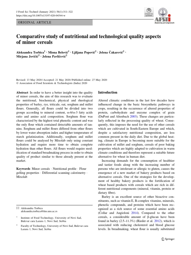 Comparative Study of Nutritional and Technological Quality Aspects of ...