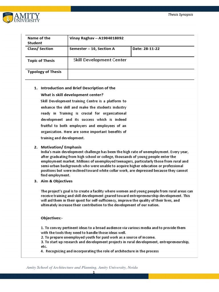 Synopsis Format - Form - T-1 Skill Development Center | PDF