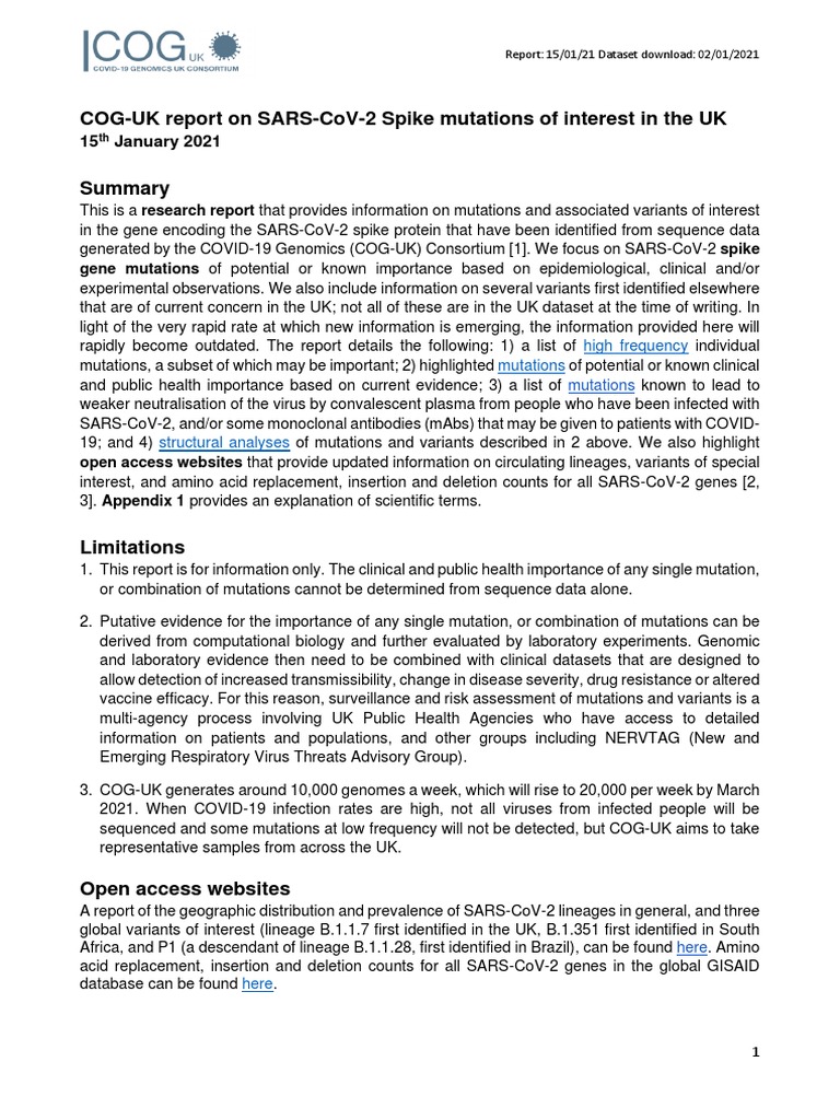 Report 2 - COG UK - SARS CoV 2 Mutations | Download Free PDF | Virus ...