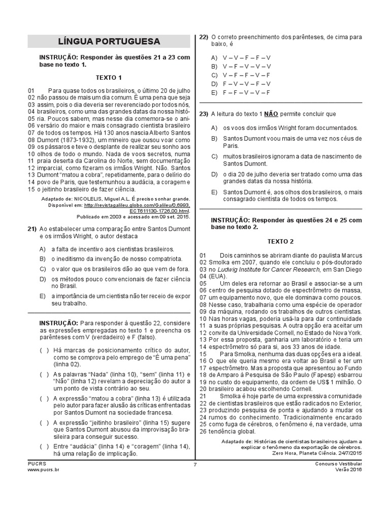 Análise do Concurso Vestibular PUCRS 2016 | PDF | Science | Brasil