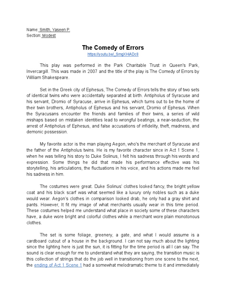 The Comedy of Errors - Play Review | PDF | The Comedy Of Errors
