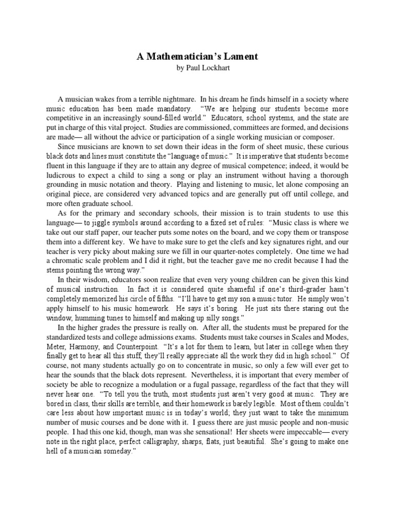 M1 - Lockhart - A Mathematician's Lament (p1-2) | PDF
