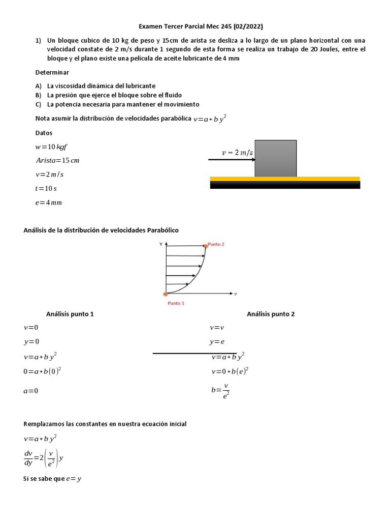 Examen Tercer Parcial Mec 245 | PDF | Viscosidad | Rodamiento (Mecánico)