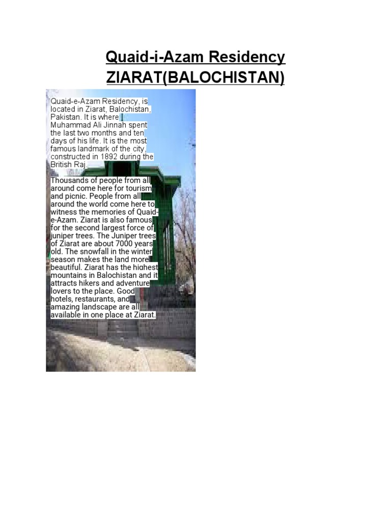 Quaid-i-Azam Residency ZIARAT (BALOCHISTAN) | PDF