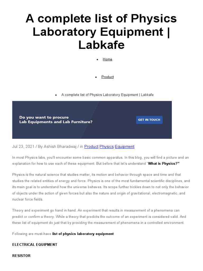 Essential Physics Lab Equipment Guide | PDF | Voltage | Prism