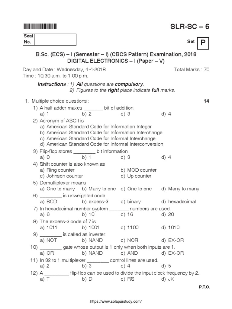 BSC 1 Sem Ecs Digital Electronics 1 SLR SC 6 2018 | PDF | Computer Science | Computer Engineering