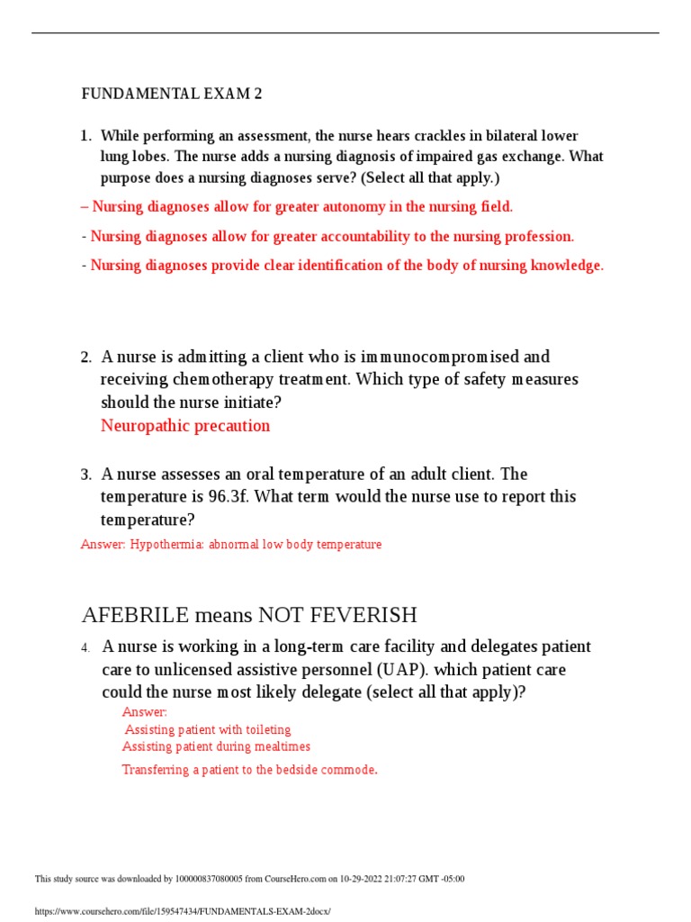 Nursing Fundamentals Exam Guide | PDF | Wound | Nursing