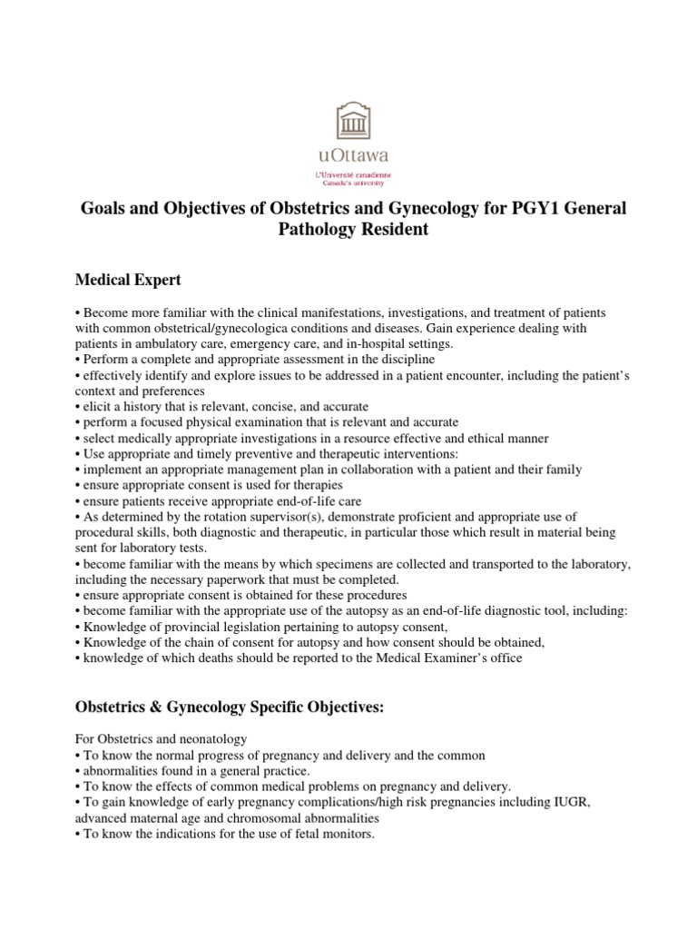 Goals Objectives of Obstetrics Gynecology For PGY1 General Pathology ...