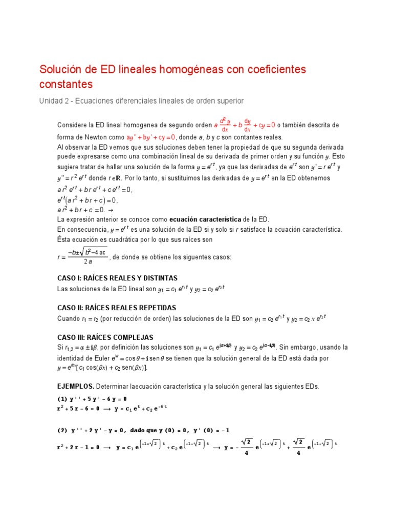 Solución de ED Lineales Homogéneas Con Coeficientes Constantes | PDF ...