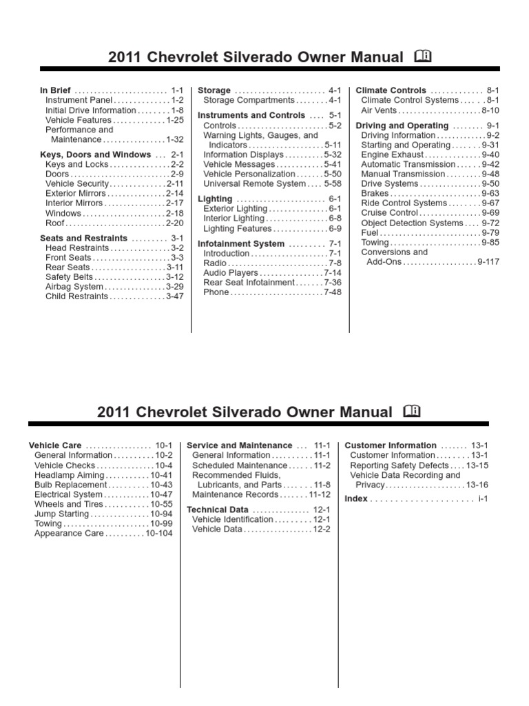 2011 Chevrolet Silverado Owners Manual | PDF | Motor Vehicle | Vehicles