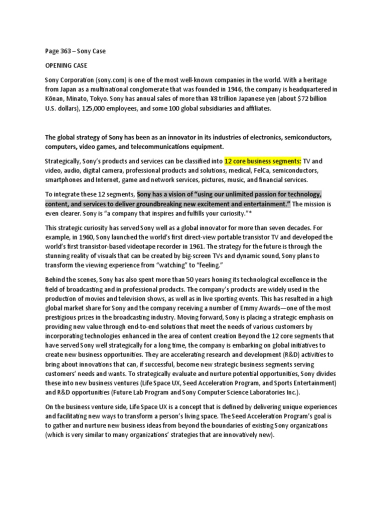 Week1 - Sony Case | PDF | Sony