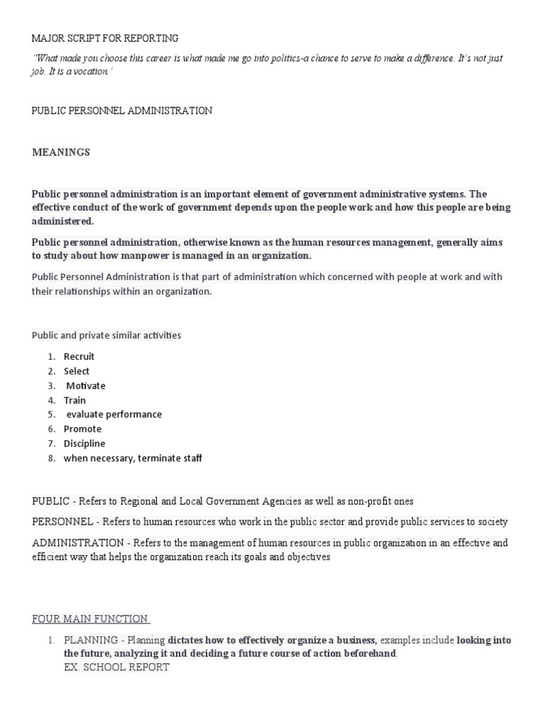 Major P.A Script For Reporting | PDF | Human Resource Management ...