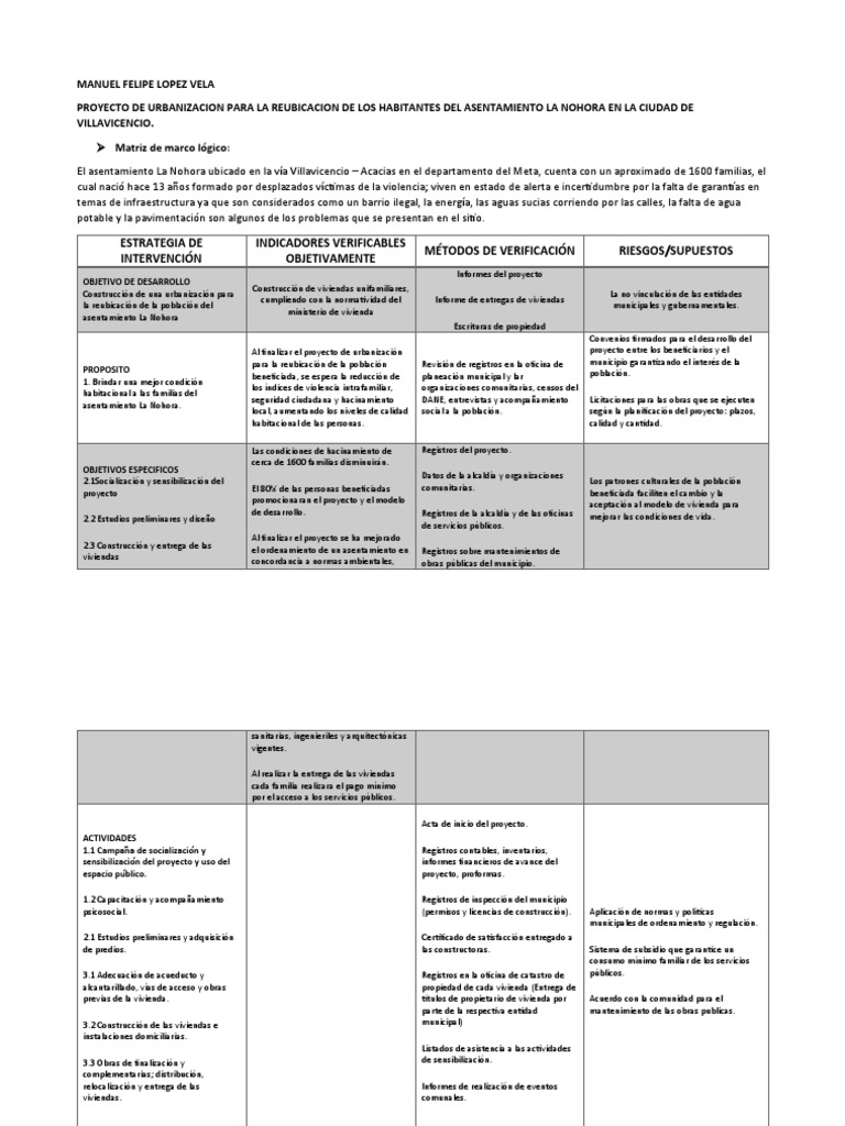 Matriz de Marco Logico | PDF
