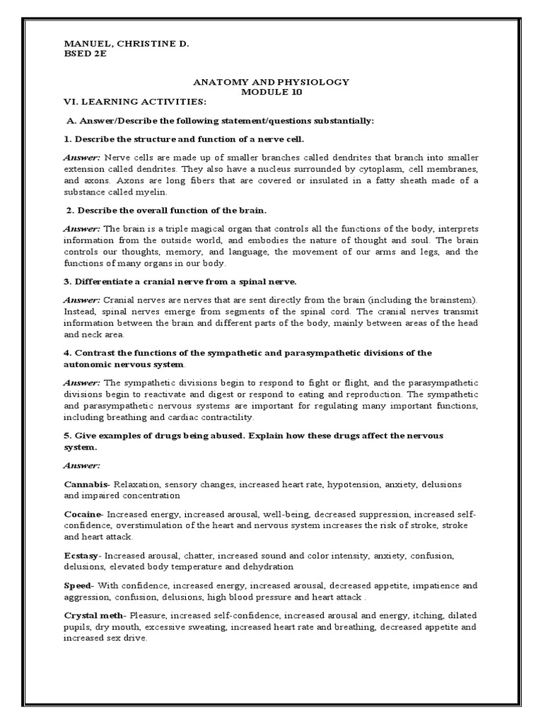 Manuel, Christine D.-Bsed 2e-Anatomy and Physiology-Module 10 | PDF | Nervous System | Nerve