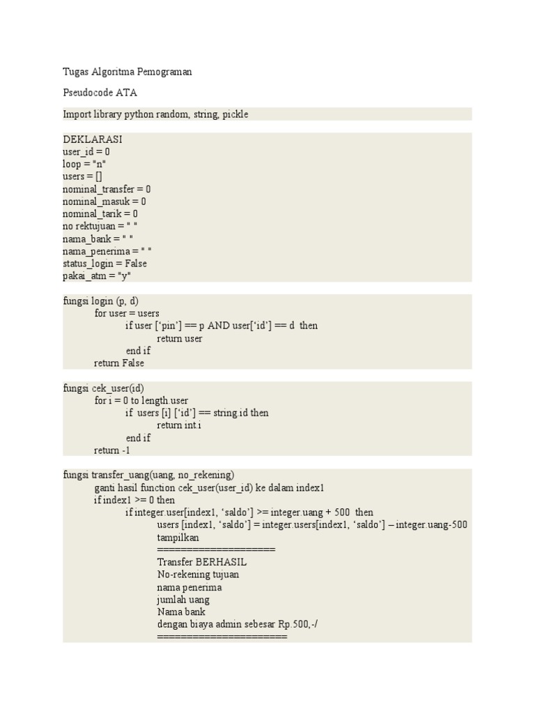 Tugas Algoritma Pemograman Pseudocode ATA | PDF