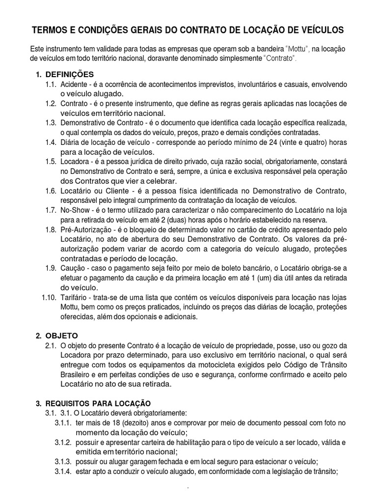Contrato de Locação de Veículos Mottu | PDF | Indenização | Carteira de ...