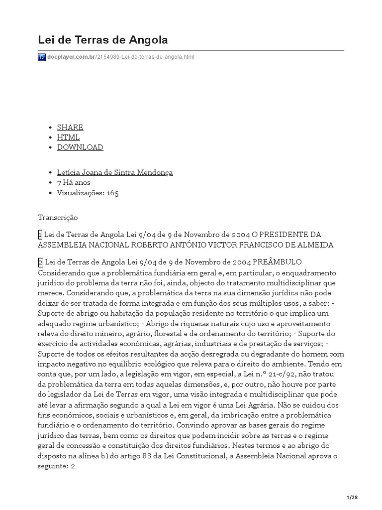 Lei de Terras em Angola: Regime Jurídico | PDF | Propriedade privada ...
