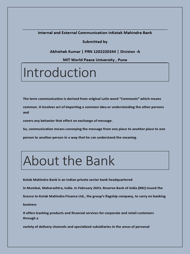 Internal and External Communication Process in Kotak Mahindra Bank ...