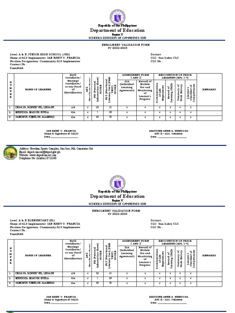 Enrollment Validation Form | PDF | Cognitive Science | Cognition