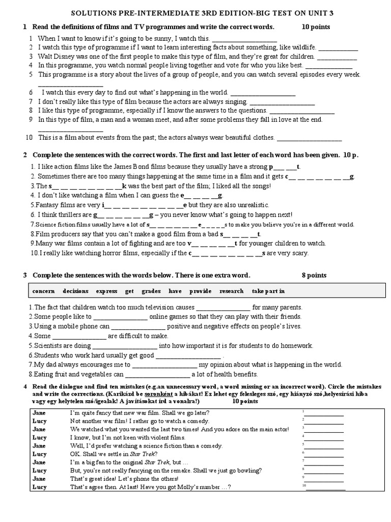 Solutions Pre-Big Test On Unit 3 | PDF