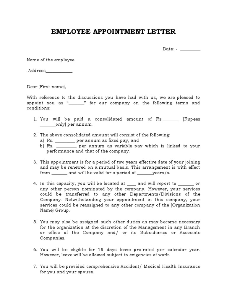 02 - Employee Appointment Letter | PDF | Employment | Government