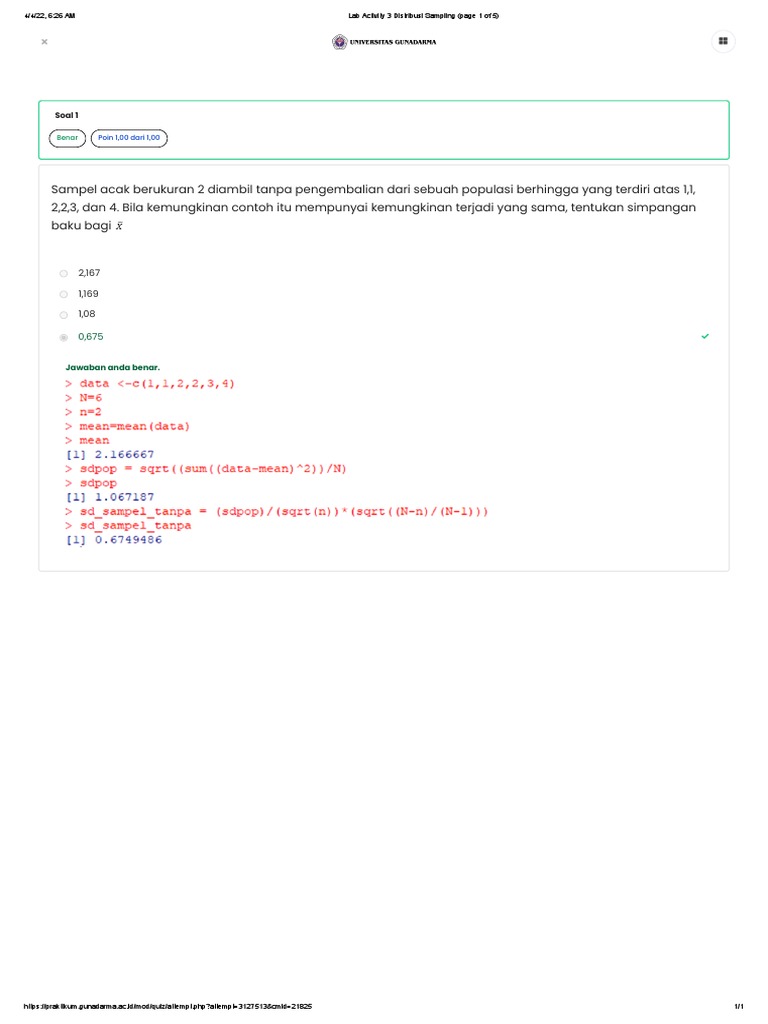 Lab Activity 3 Distribusi Sampling Statistika | PDF