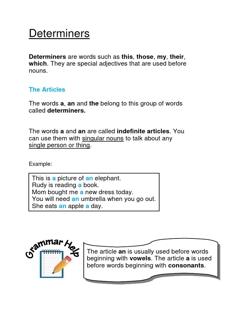 Determiners: A guide to articles, demonstratives, possessives and ...