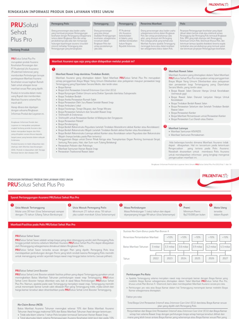 Product Summary PRUSolusi Sehat Plus Pro 220824 FA | PDF