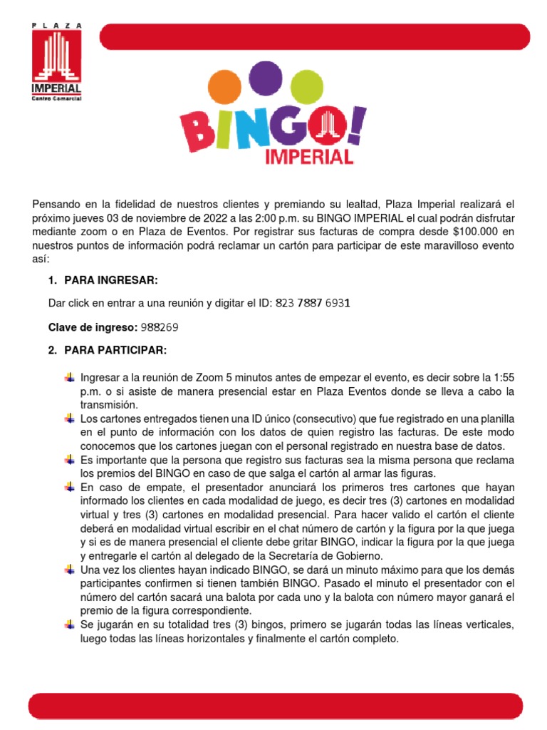 Bingo Imperial: Reglas y Premios | PDF | Juegos y actividades | Derecho