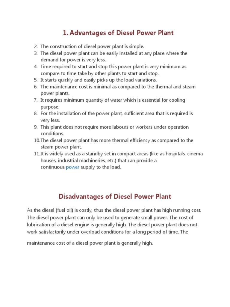 Advantages of Diesel Power Plant | PDF | Diesel Engine | Engines