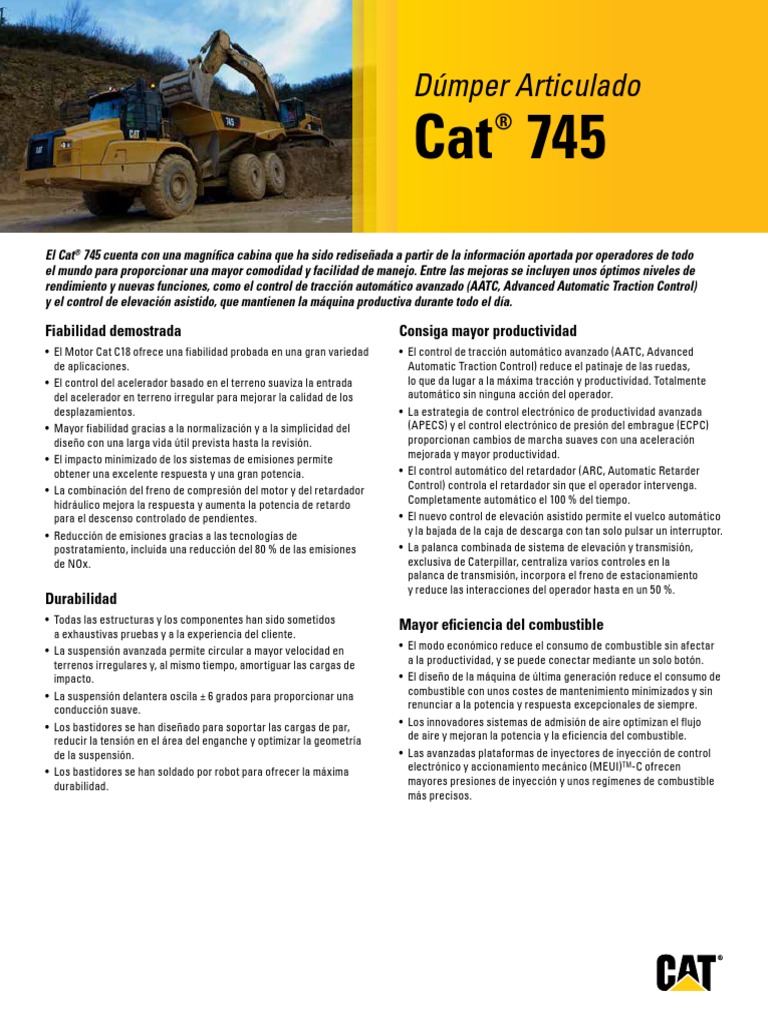 CAT 745 - Ficha Técnica #1 | PDF | Inyección de combustible | Cargador de batería