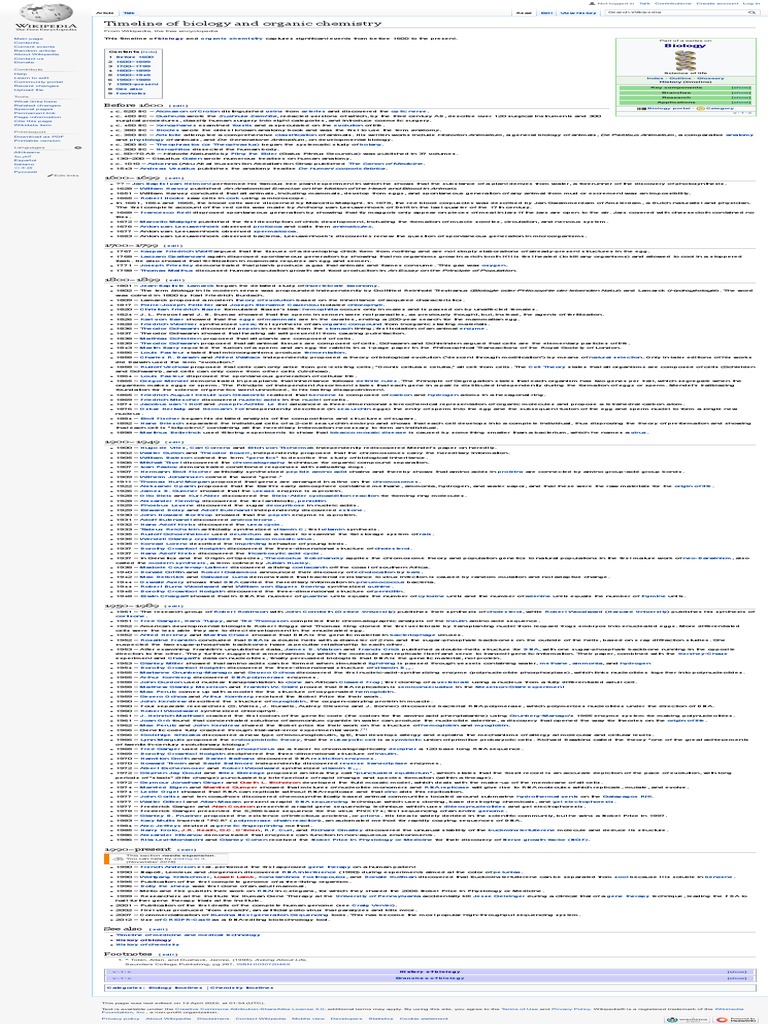 Timeline of Biology and Organic Chemistry | PDF | Dna | Genetics