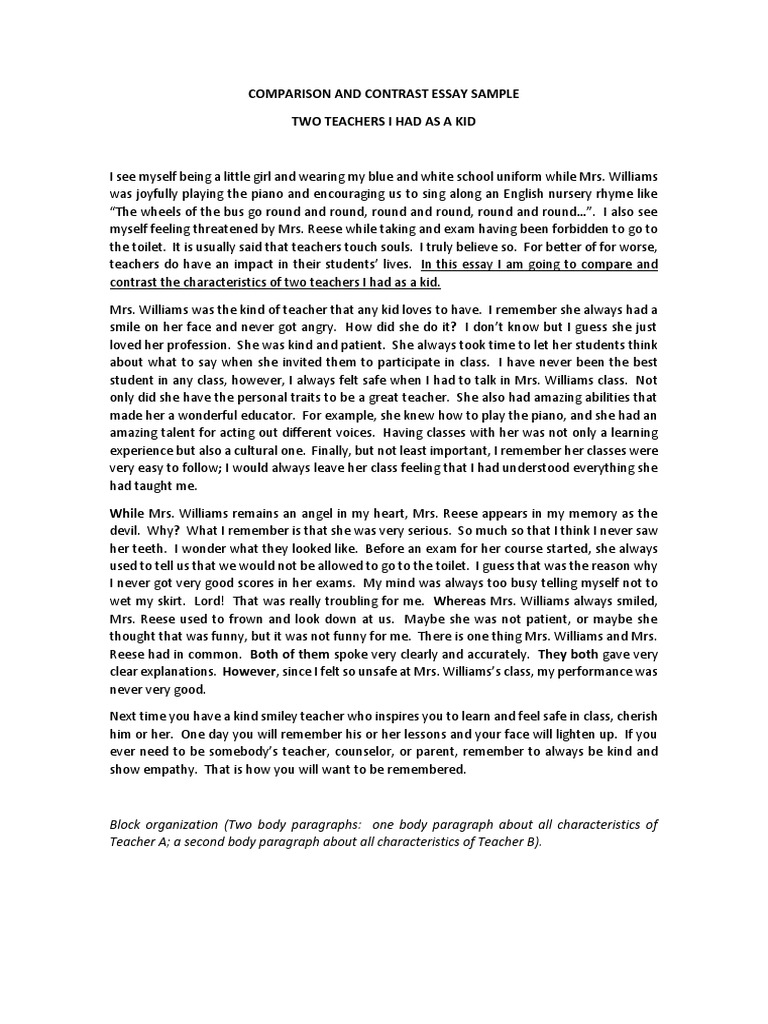 Comparison and Contrast Essay Sample | PDF