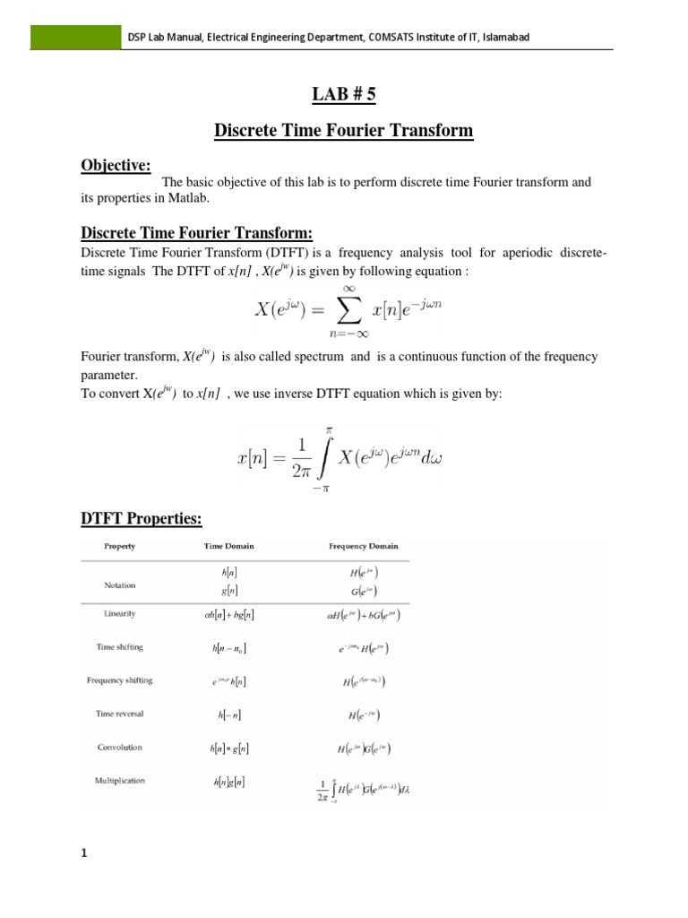 Lab 5 Dtft Pdf Digital Signal Processing Fourier Transform