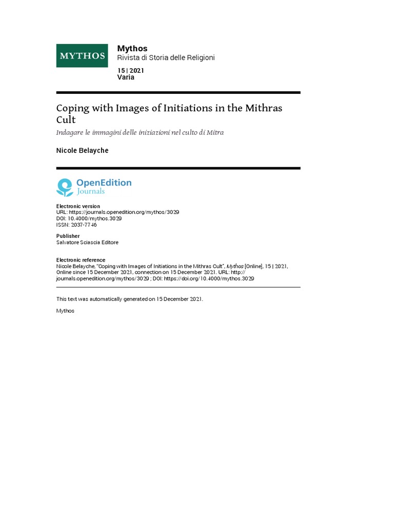 Mithras Cult Initiation Images | PDF