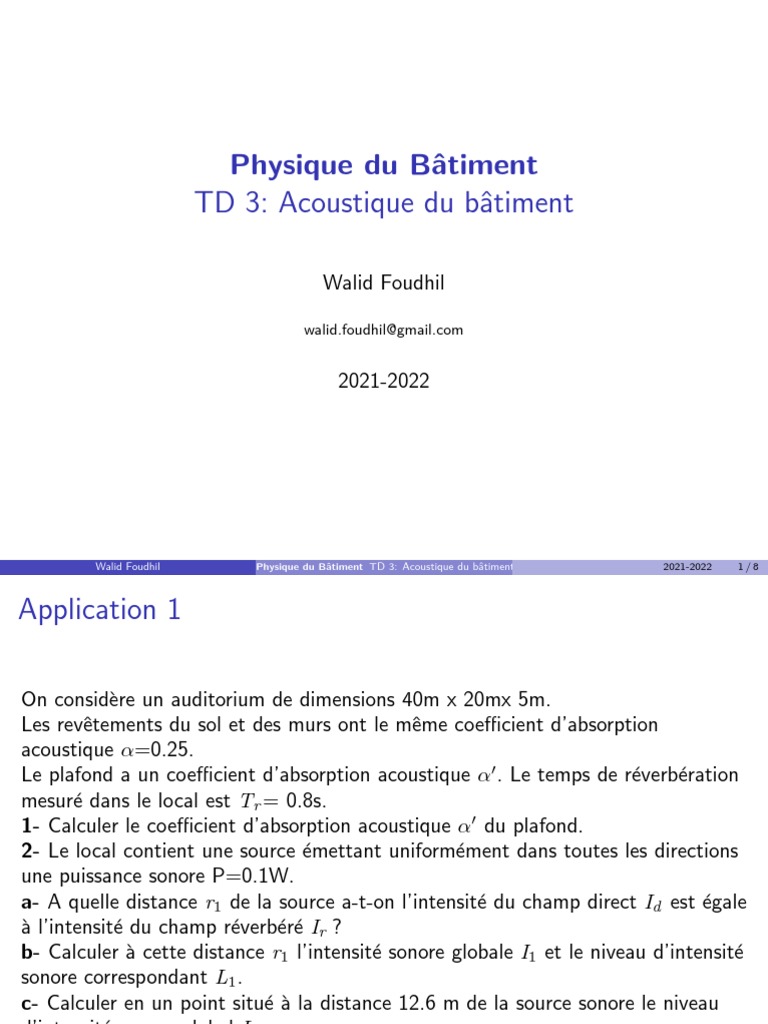Acoustique du bâtiment : TD 3 | PDF | Sciences et mathématiques
