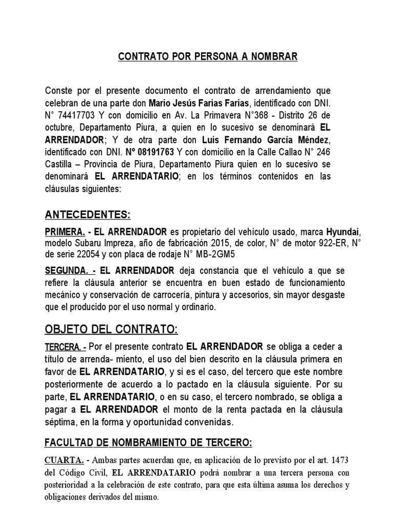 Contrato Por Persona A Nombrar Maria Cordova | PDF