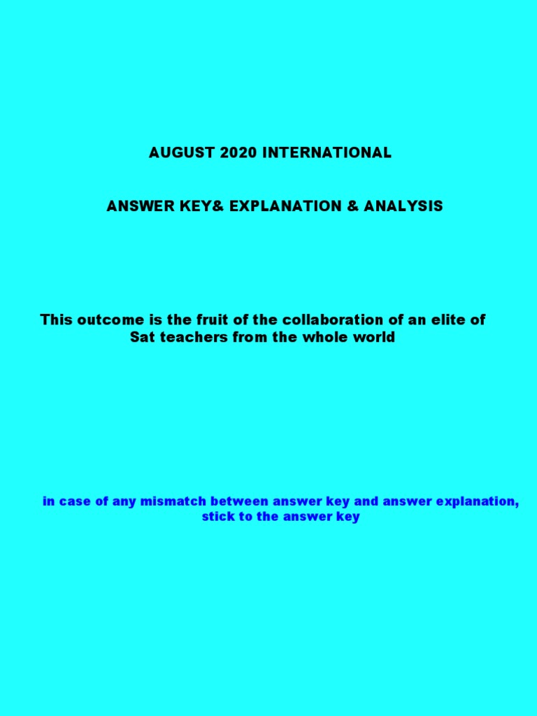August 2020 International Sat Reading Answer Key and Explanation | PDF