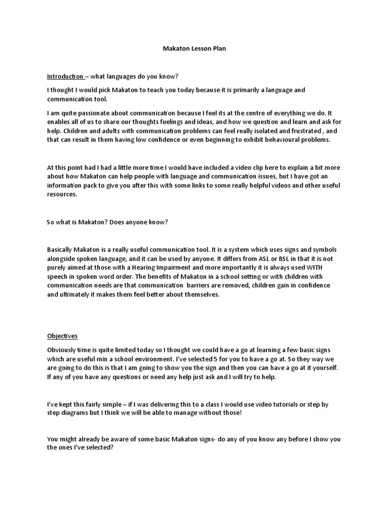 Makaton Lesson Plan | PDF | Communication | Neuroscience