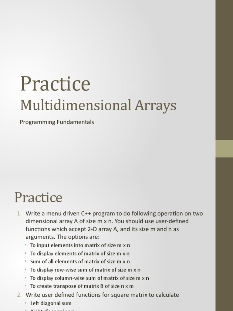 Lect-16 Multidimensional Array (Practice) | PDF | Teaching Methods & Materials