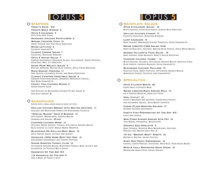 Opus Lunch Menu | PDF | Prepared Foods | Garde Manger