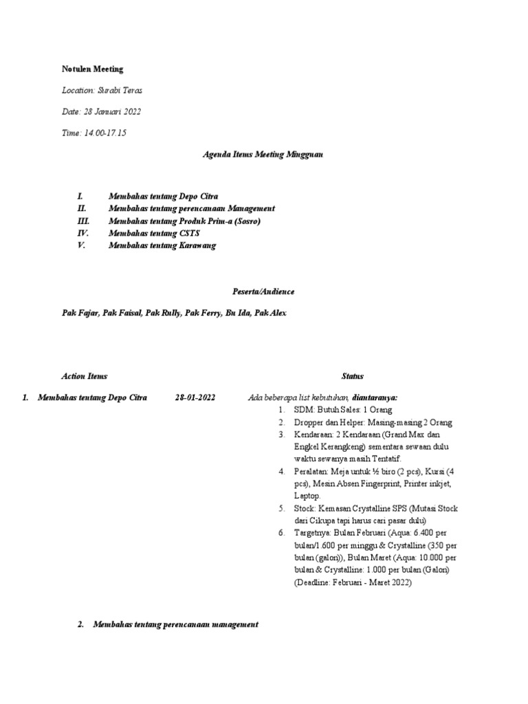 Notulen Meeting Rangkuman | PDF
