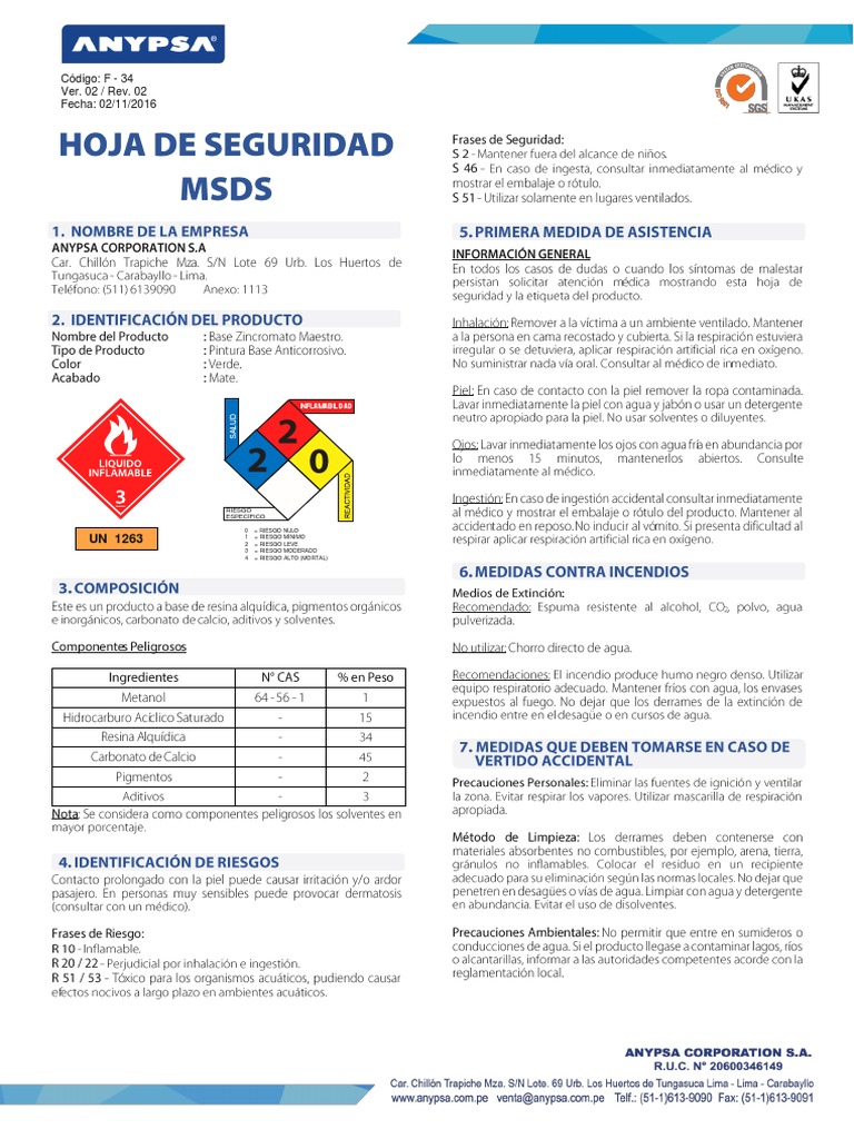 3.hojas MSDS | PDF | Agua | Dióxido de carbono