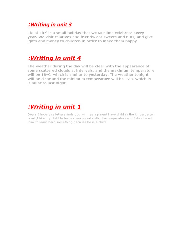 Writing in Unit 3 | PDF