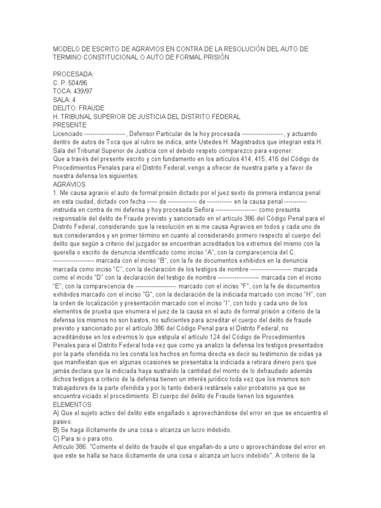 MODELO DE ESCRITO DE AGRAVIOS | PDF | Testigo | Queja
